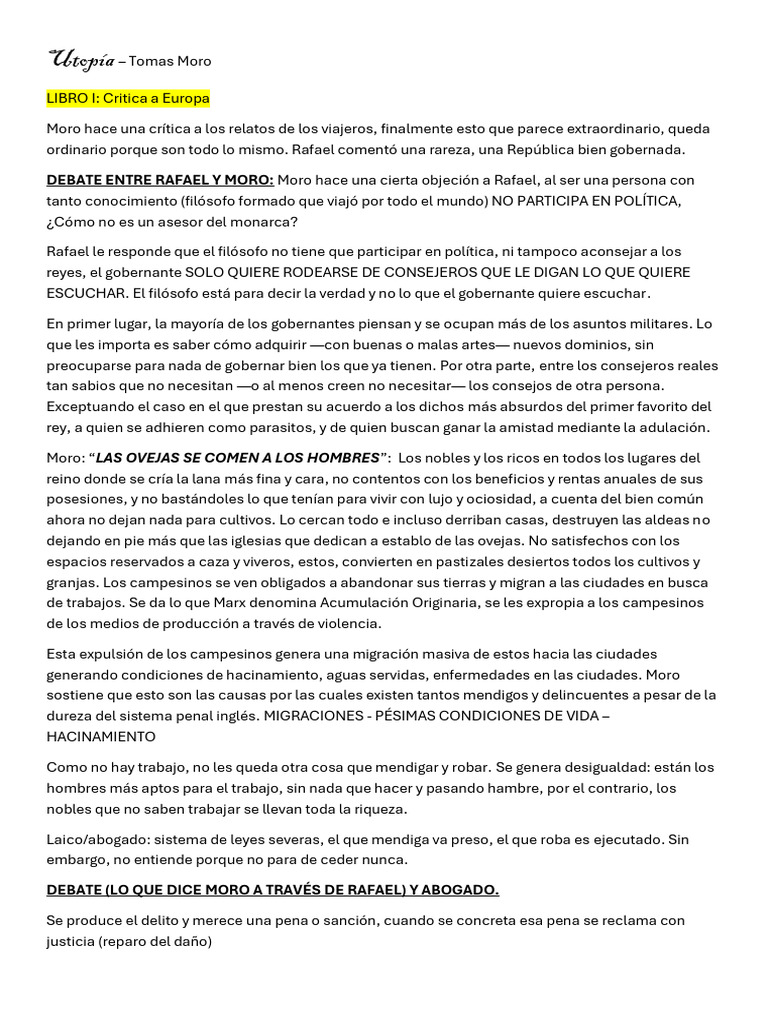 Crítica de Moro a Europa y Utopía | PDF | Castigos | Esclavitud
