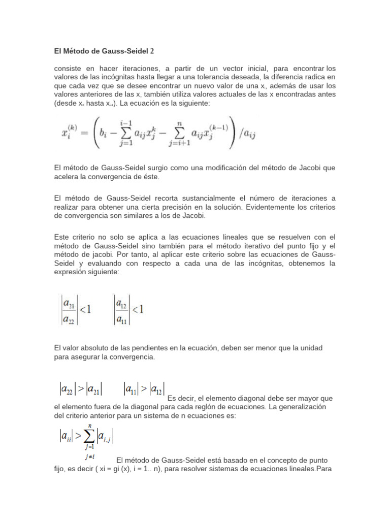 Método Gauss-Seidel: Iteración y Convergencia | PDF | Sistema no lineal ...