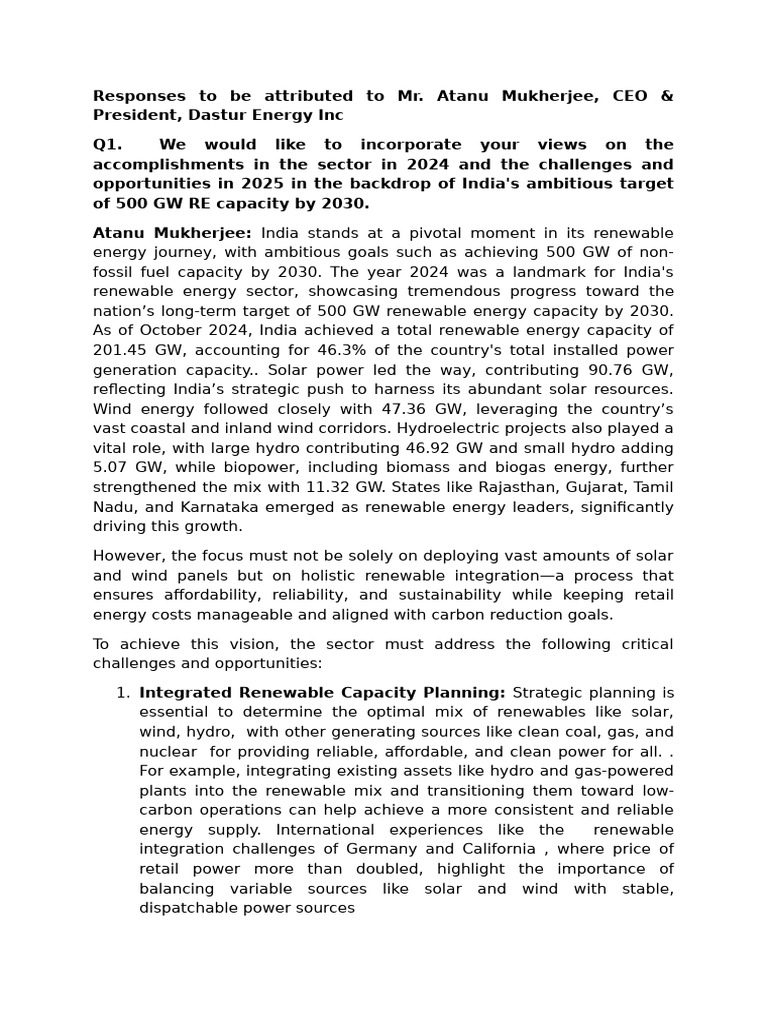 PTI Responses Final | PDF | Renewable Energy | Electrical Grid