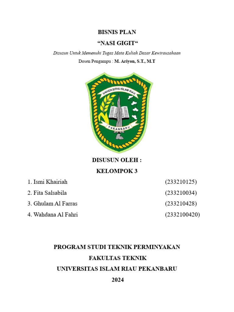 Makalah Bisnis Plan Kel 3 Teknik Perminyakan UIR | PDF