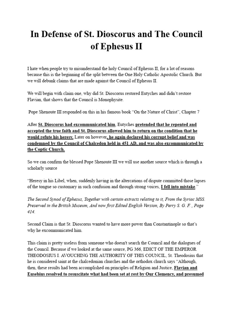 In Defense of ST Dioscorus and The Council of Ephesus II | PDF ...