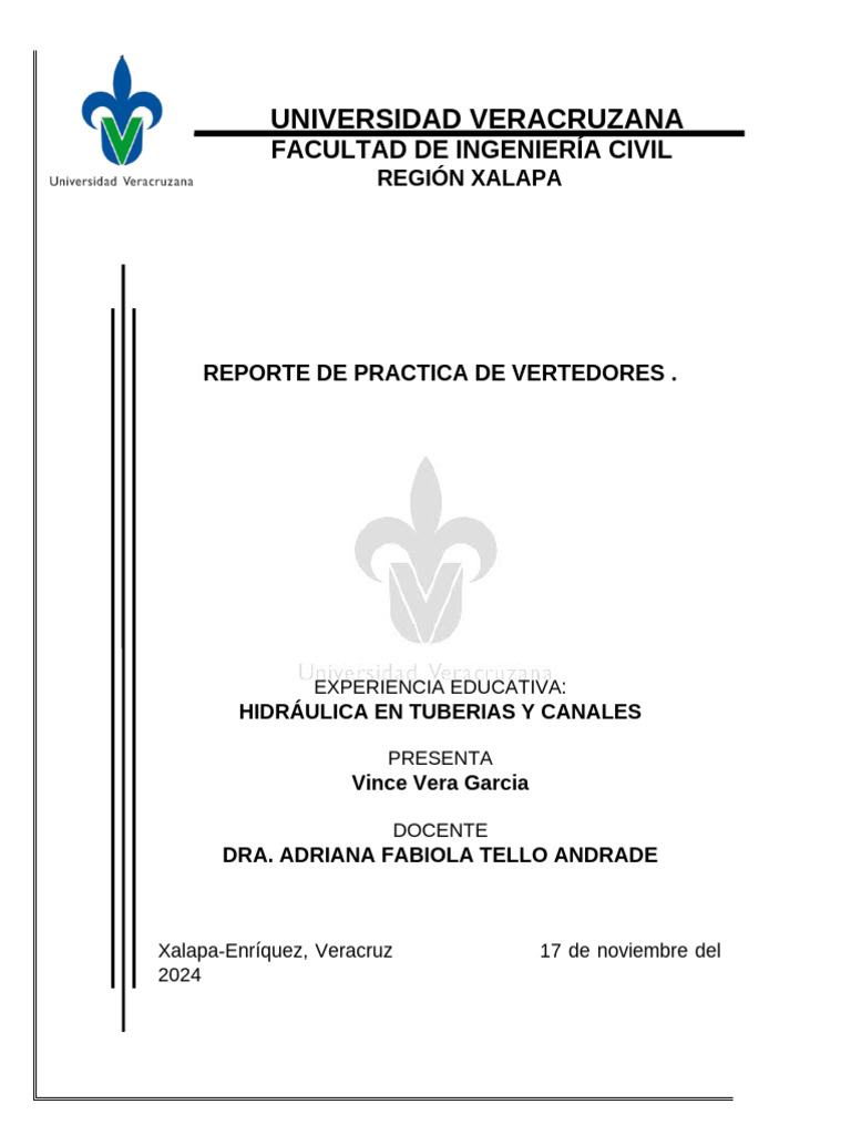Práctica de Hidráulica: Vertedores | PDF | Medición | Ingeniería