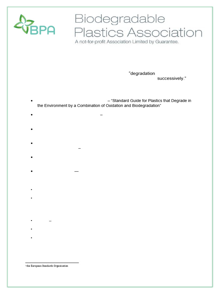 BPA Standards For Testing Oxo Biodegradable Plastics 2 12 15 | PDF ...