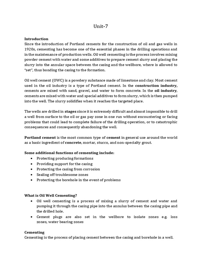 Unit 7 Cementing Methods | PDF | Casing (Borehole) | Oil Well