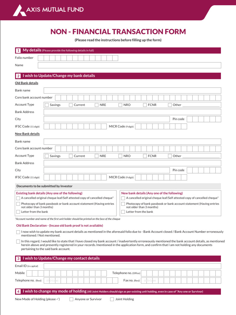 Axis - NON Financial Transaction Form | PDF | Cheque | Banks