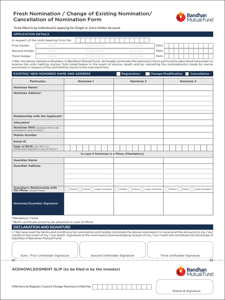 IDFC - Nomination Form | PDF