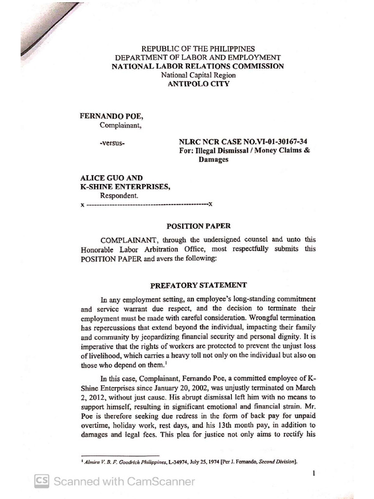 Position Paper - Labor COMPLAINANT | PDF