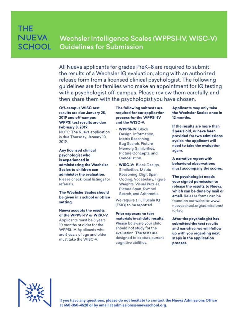 Wechsler Intelligence Scales (WPPSI-IV, WISC-V) Guidelines For ...