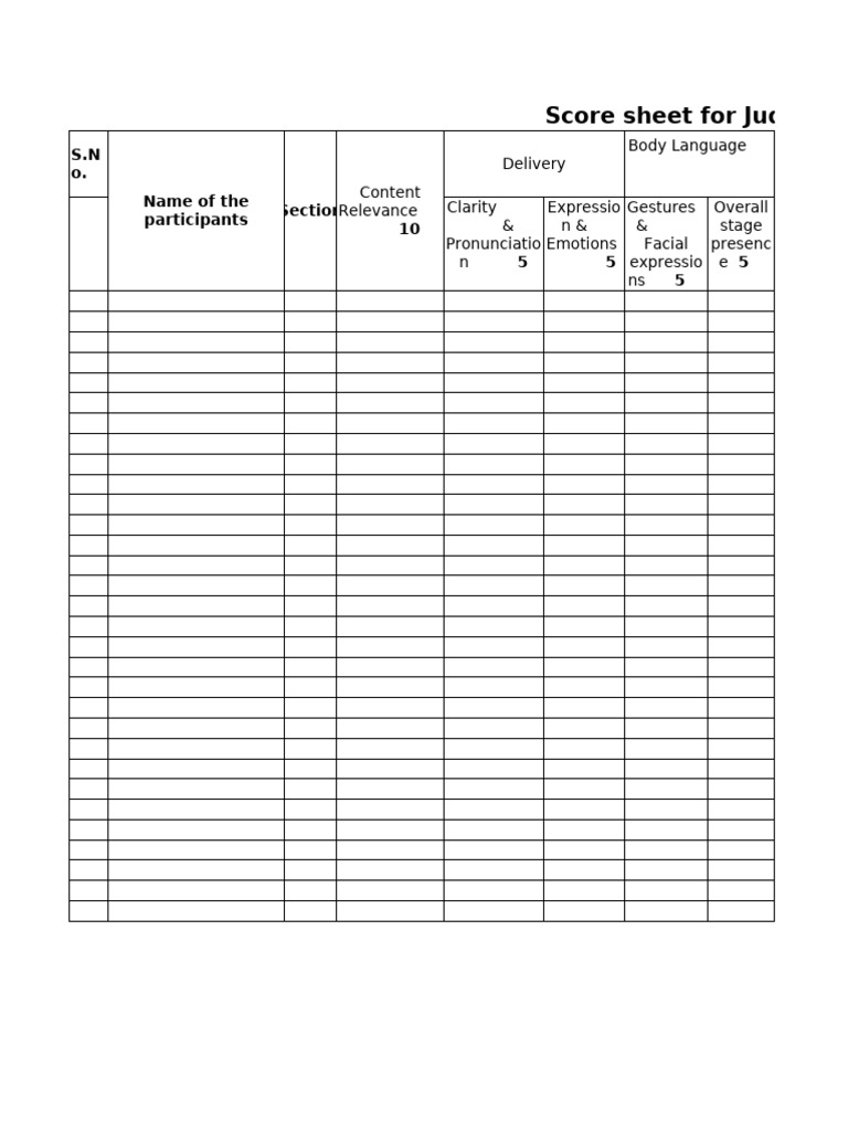 Score Sheet of Judging Criteria-Poetry Recitation Competition | PDF