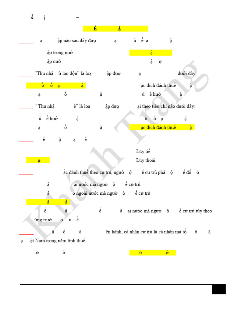 Trắc nghiệm trong sách hd Thuế Thu nhâp (QT) | PDF