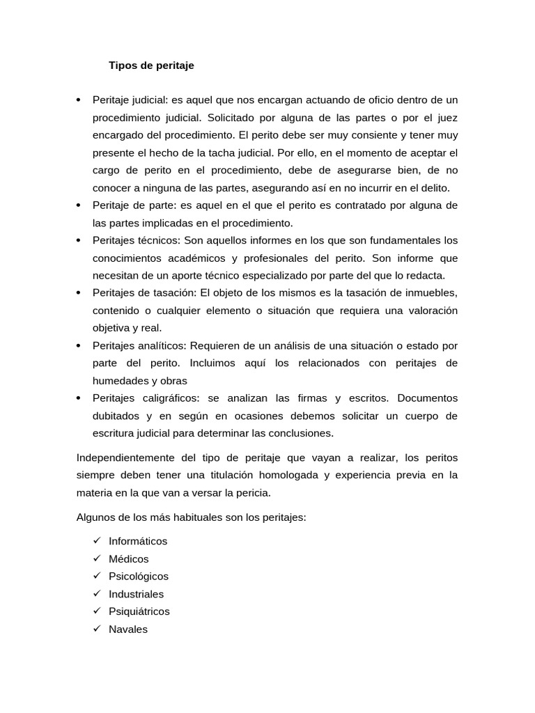 Tipos de Peritaje | PDF
