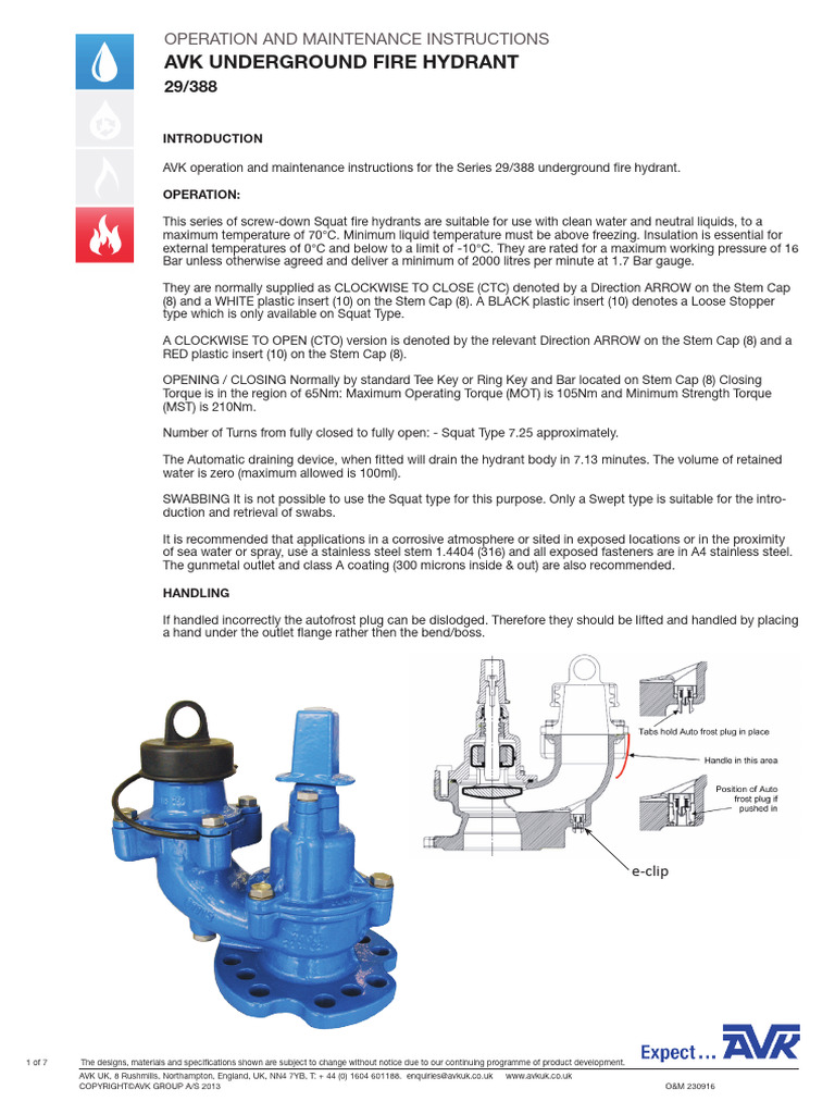 AVK Under Ground Hydrant Series 29 388 IOM | PDF | Screw | Valve