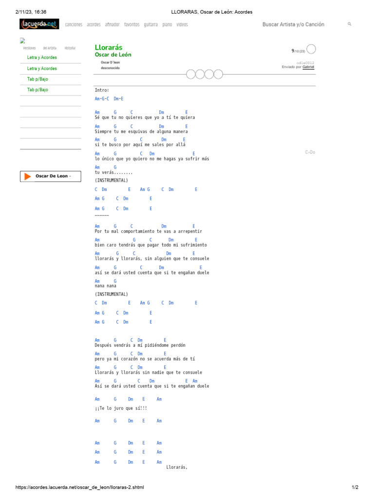 LLORARAS, Oscar de León - Acordes | PDF | Música grabada