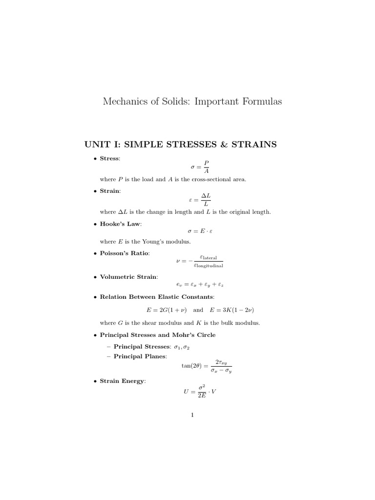 List of Formula MoS | PDF | Bending | Stress (Mechanics)