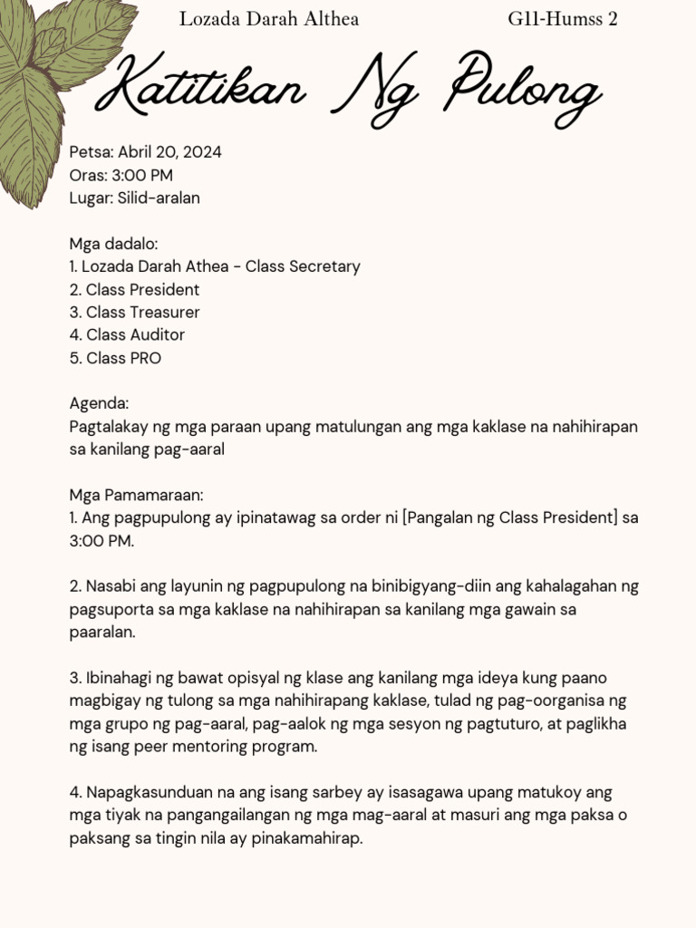 Katitikan NG Pulong | PDF