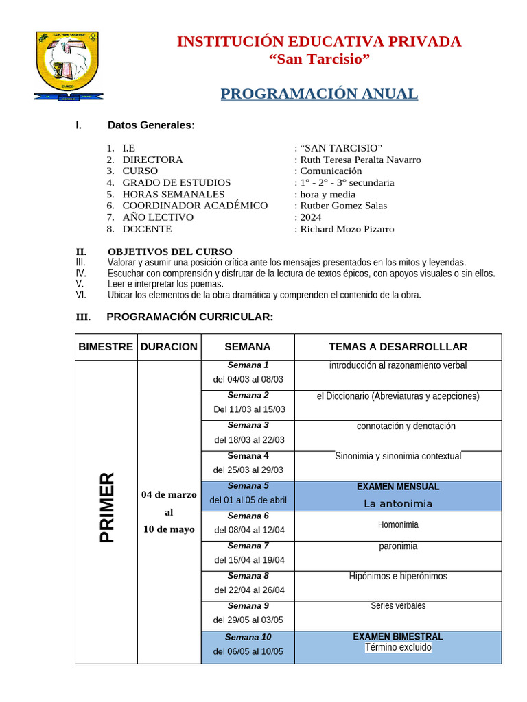 Modelo de Programación Semestral 2024 - RV (1, 2 y 3) - para Combinar | PDF