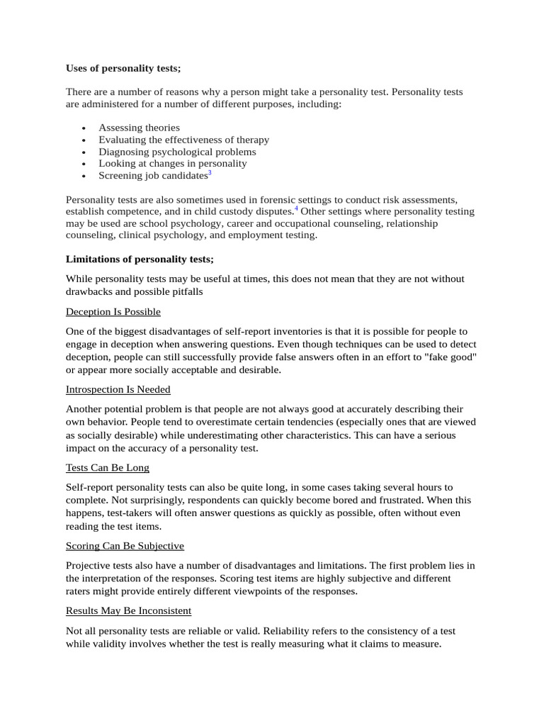 Perosnality Tests Uses & Limitations | PDF