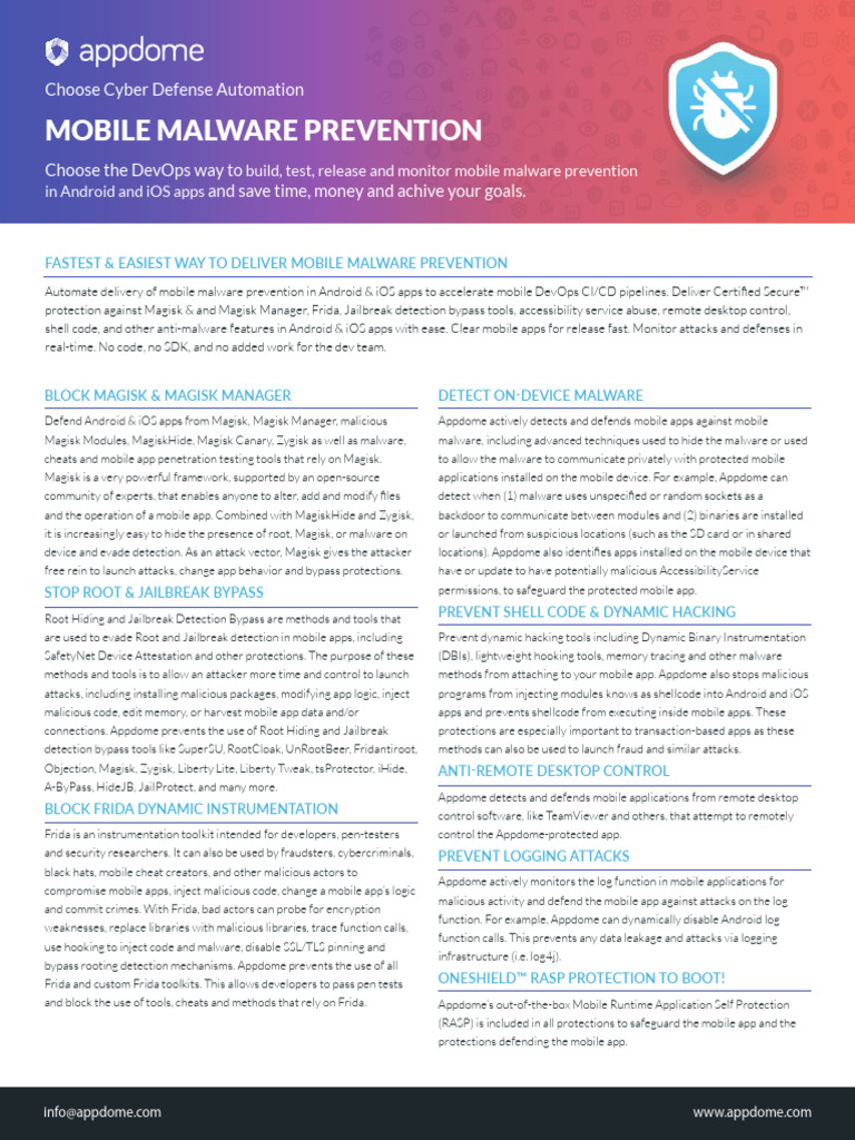 Appdome Mobile Anti Malware Solution Guide © 2024 Pdf Malware Android Operating System
