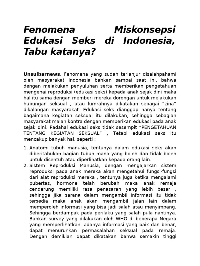 Rubrik Opini Miskonsepsi Edukasi Seks Di Indo | PDF