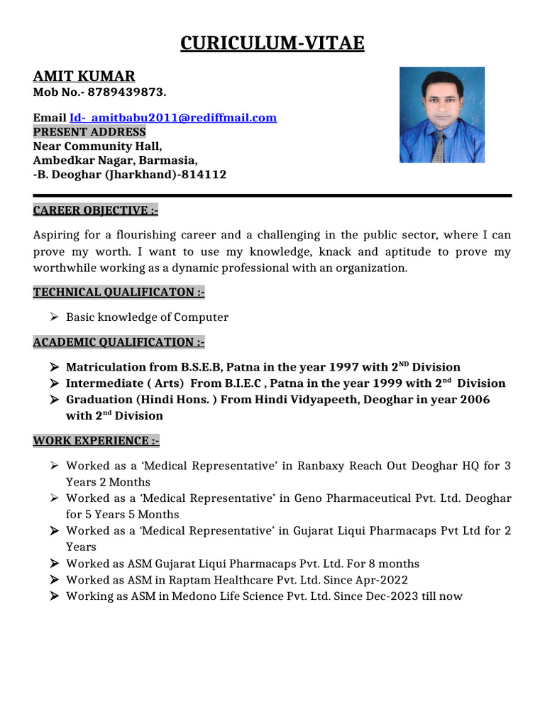 Amit Kumar CV Resume | PDF