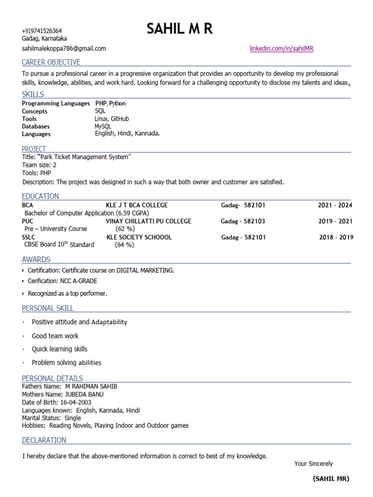 Sahil Resume | PDF