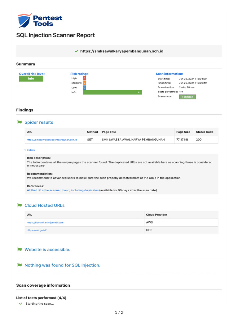 PentestTools SqlInjection Report | PDF | Image Scanner | Computing