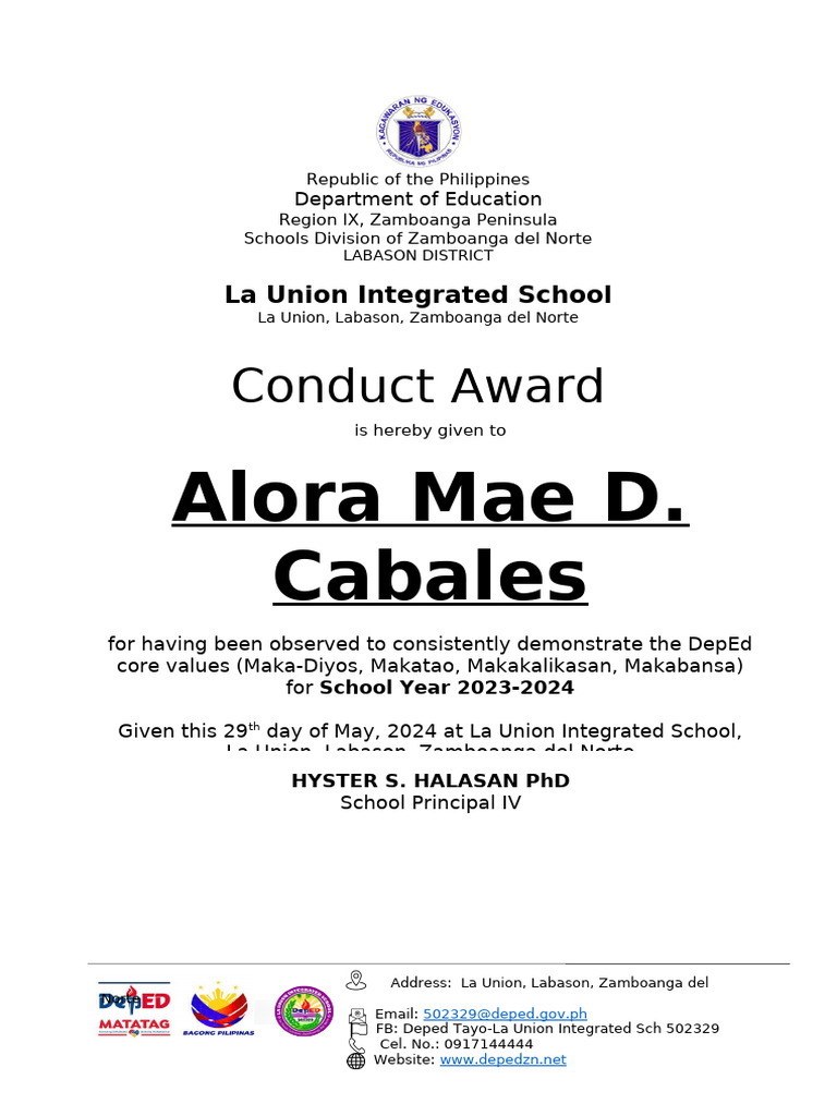 Conduct Award Certificates of Recognition | PDF