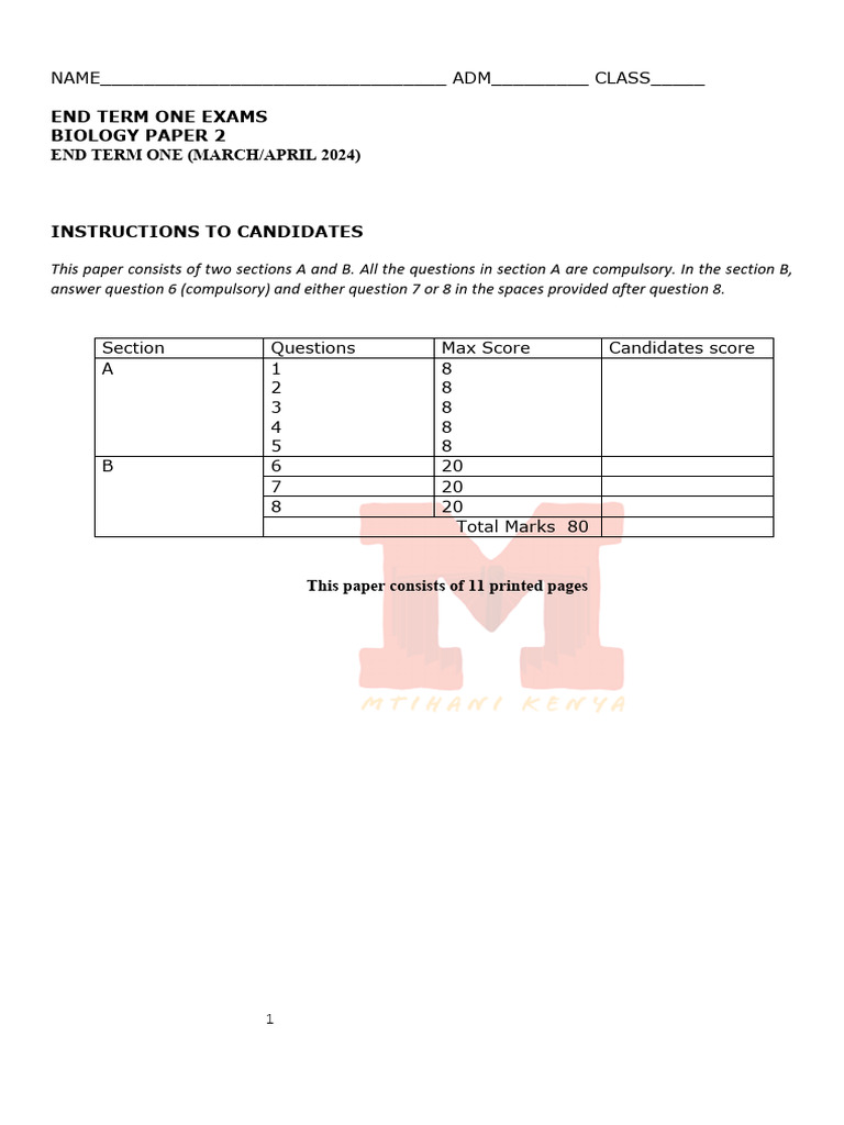 Biology f4 Pp2 Q | PDF | Genotype | Ovary