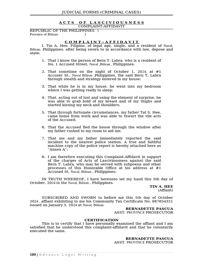 COMPLAINT, COUNTER, REJOINDER, REPLY Acts-of-Lascivousness-216 | PDF ...