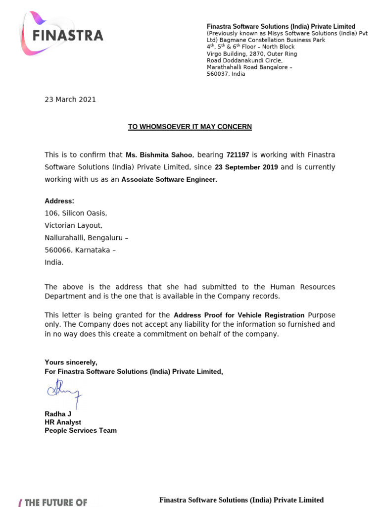 Bishmita Sahoo - Address Proof Letter | PDF