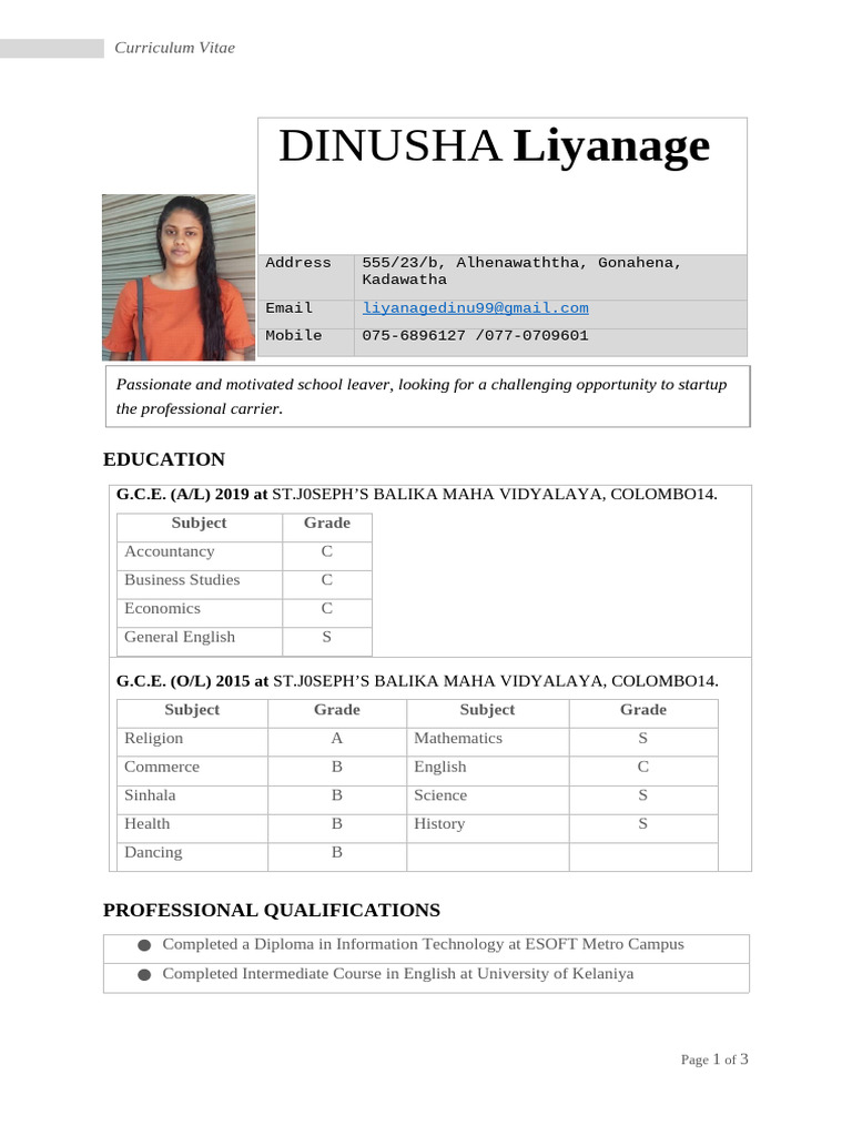 Curriculum Vitae - Dinusha Liyanage | PDF
