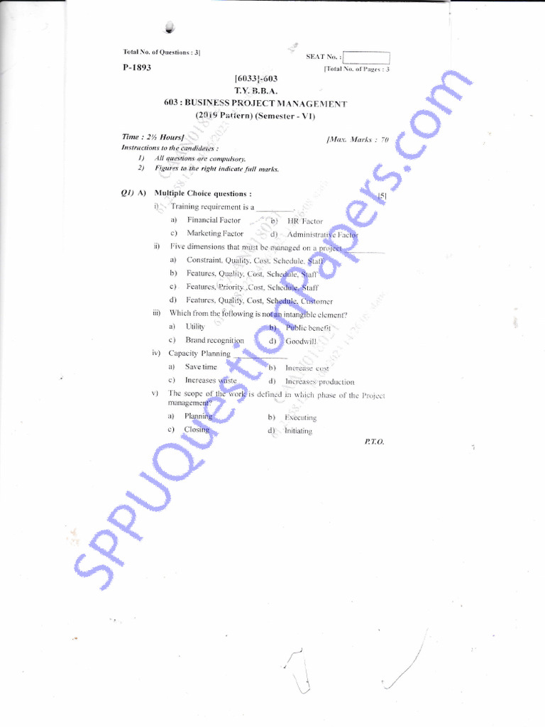 Commerce Bba Semester 6 2023 April Business Planning and Project Management 2019 Pattern | PDF