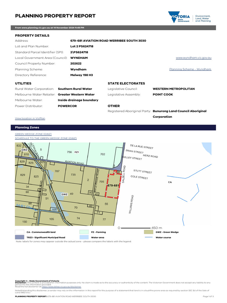 679 681 Aviation Road Werribee South (ID218611752) Vicplan Planning Property Report | PDF ...