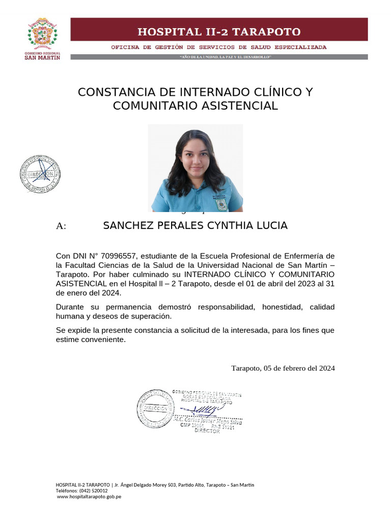Constancia de Internado Clínico y Comunitario | PDF
