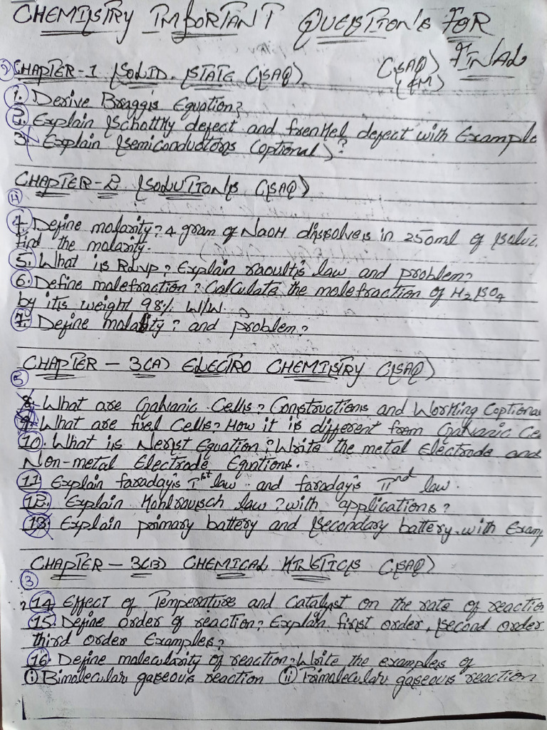 2nd - Year Chemistry. Imp - Questions | PDF