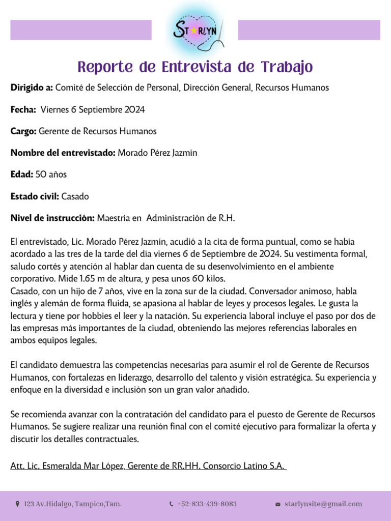 Reporte De Entrevista De Trabajo Pdf