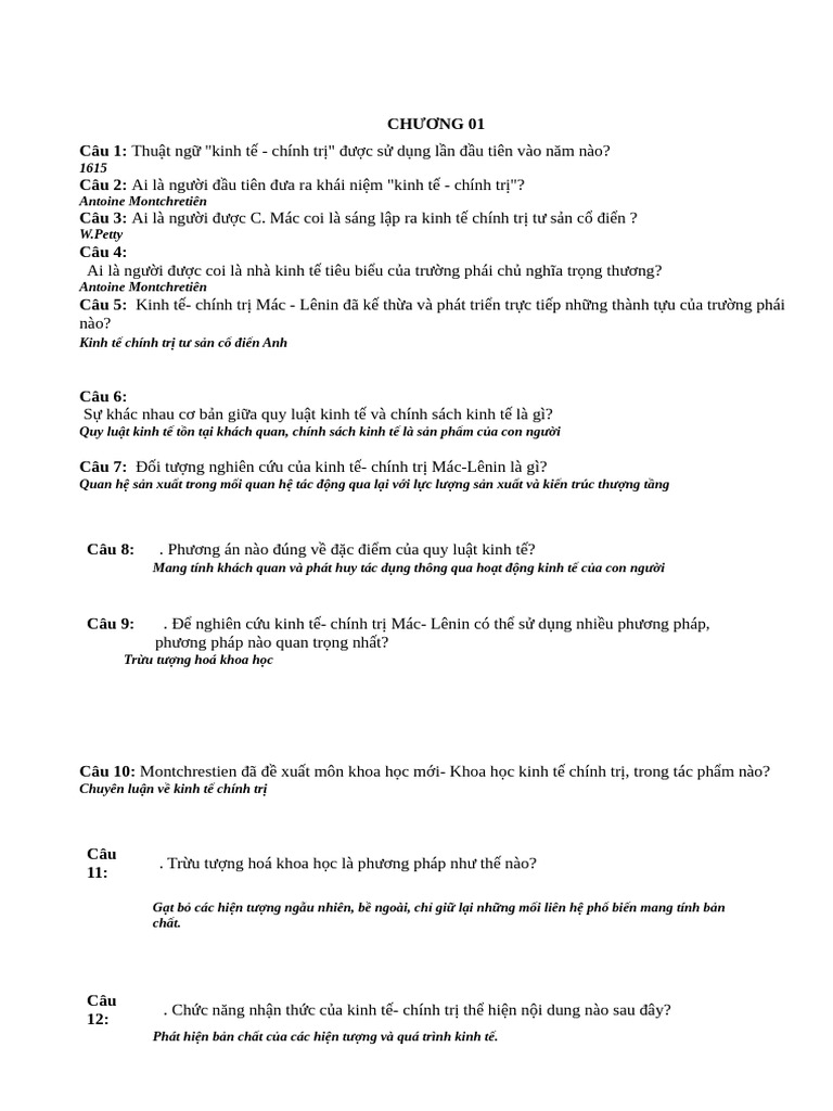 300 Cau Hoi Trac Nghiem KTCT Chinh Sua | PDF