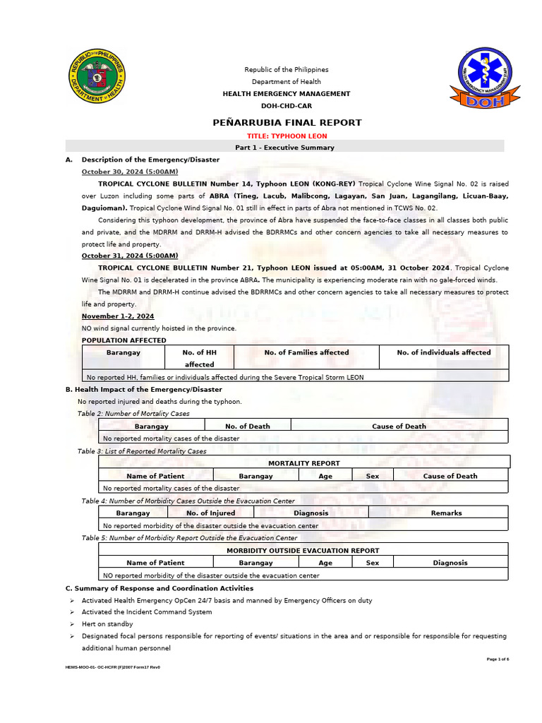 Typhoon Leon Incident Report Summary | PDF | Tropics | Natural Disasters