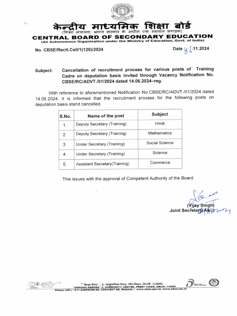 Cancellation Various Training Cadre 08112024 | PDF