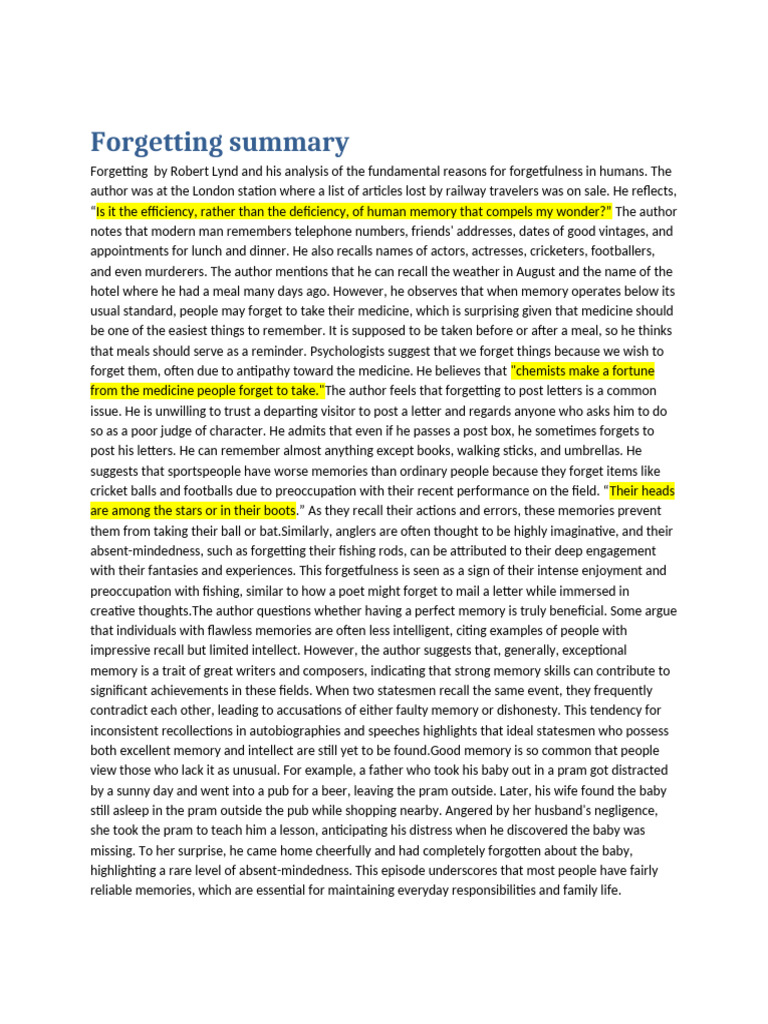 Forgetting Summary | PDF | Memory | Empathy