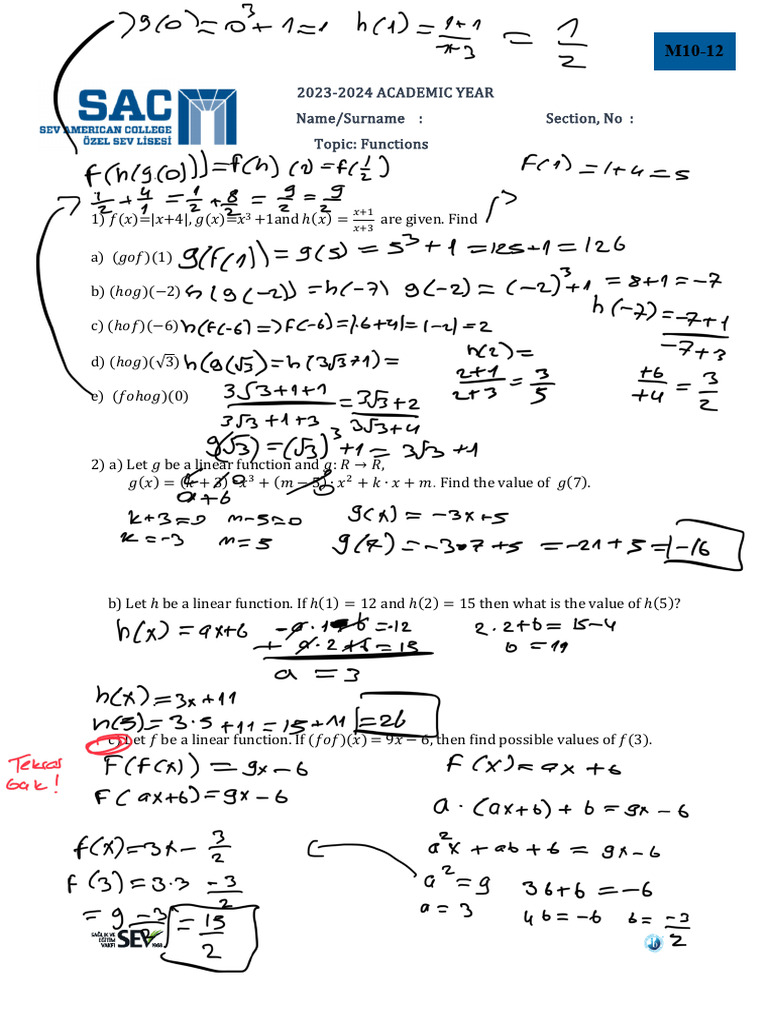 Homework-10 (Functions) | PDF | Function (Mathematics) | Analysis