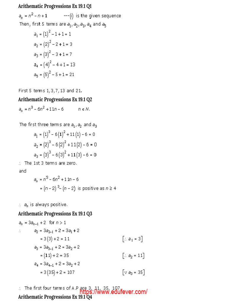 Chapter 19 Arithmetic Progressions | PDF