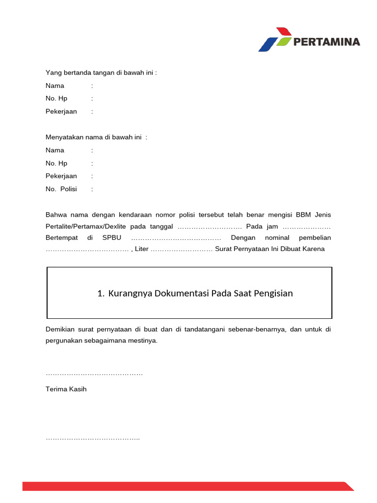 Surat Pernyataan Spbu | PDF