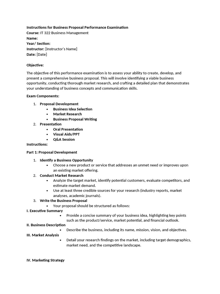 Format For Business Proposal Performance Examination | PDF | Marketing ...