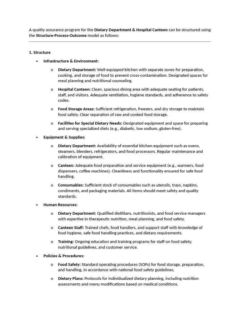 Quality Assurance in Hospital Dietary Services | PDF | Food Safety ...