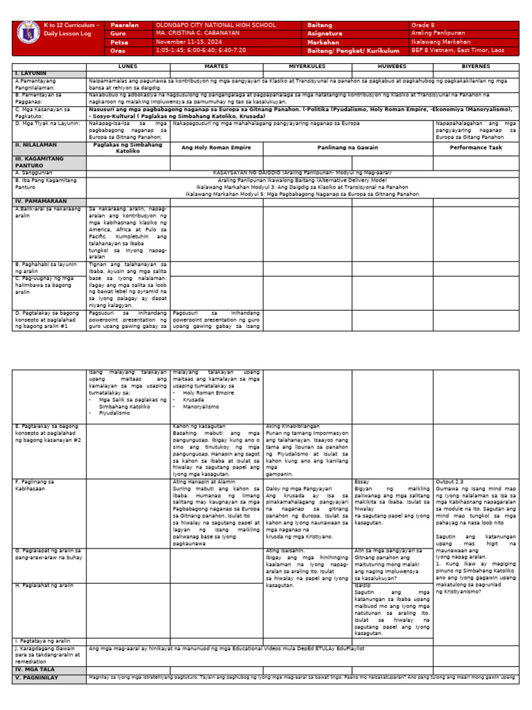 GRADE 8 DLL - Q2 Week7 | PDF