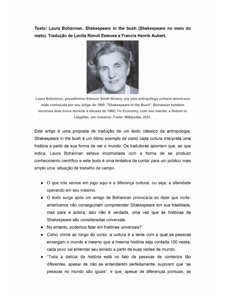 Laura Bohannan. Shakespeare in The Bush | PDF