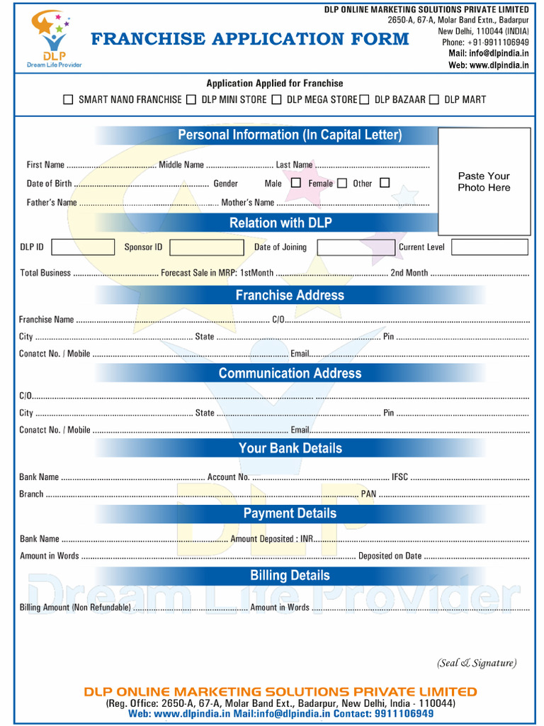 DLP Franchise Application Form V5.0-1 | PDF