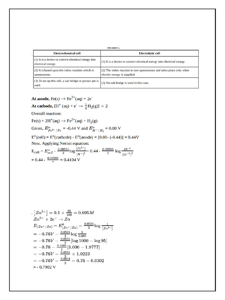 Electrochemistry Answer Key | PDF