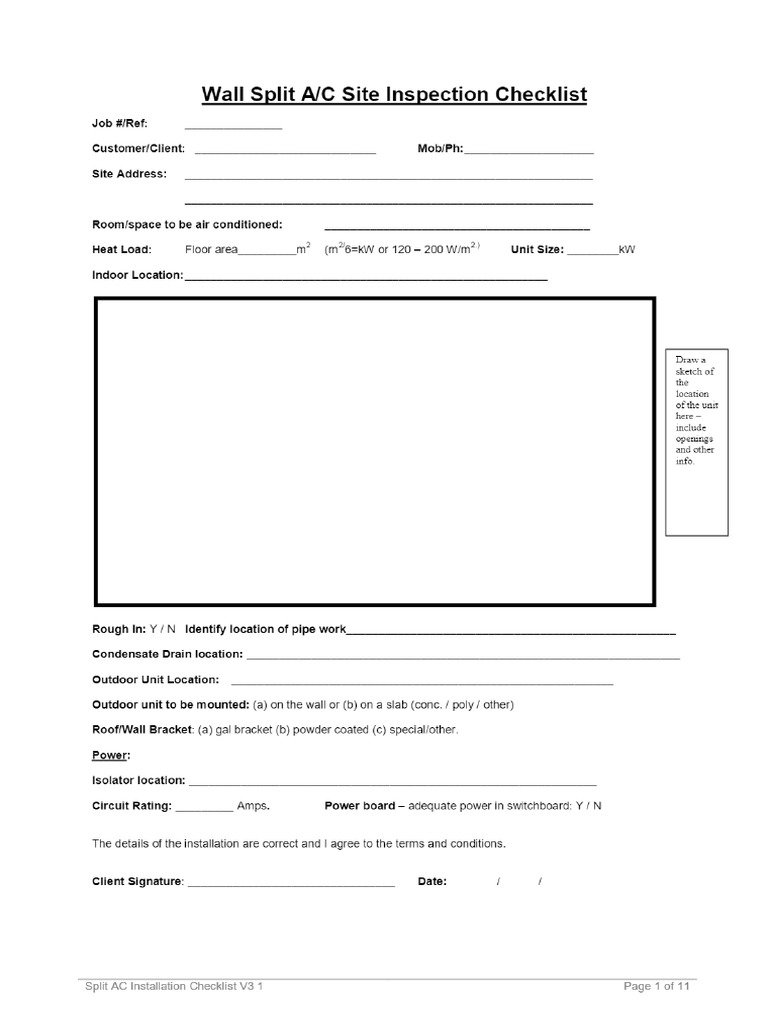 Wall Split A - C Site Inspection Checklist - PDF | PDF